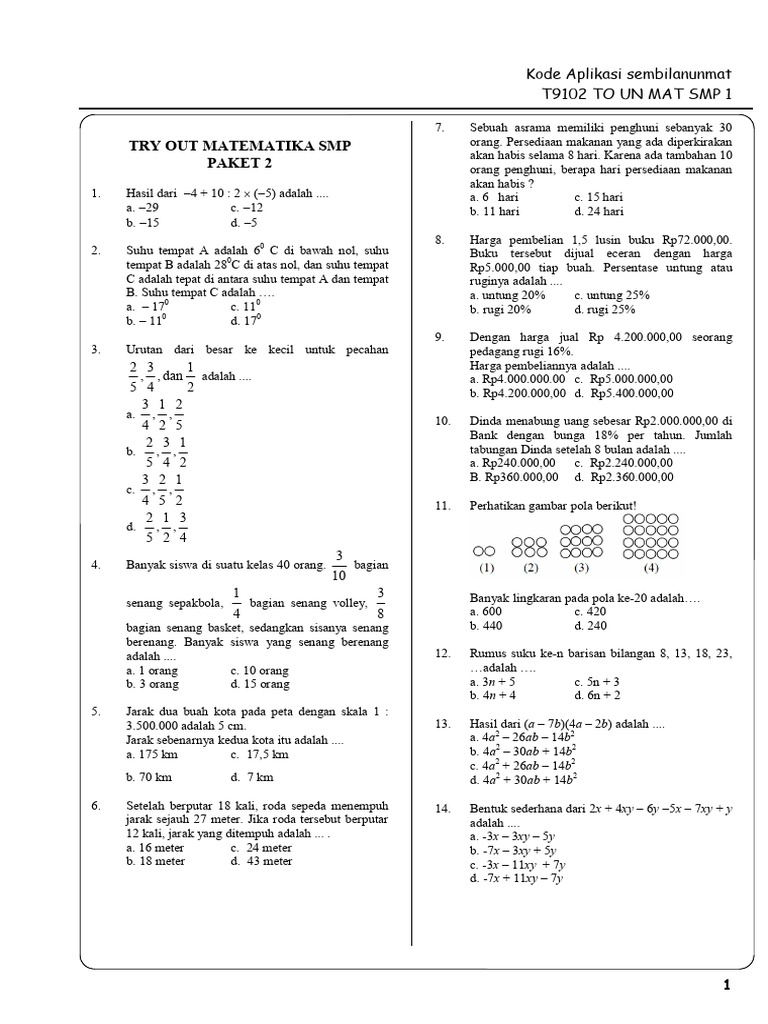 TryOut Mat SMP 2 | PDF