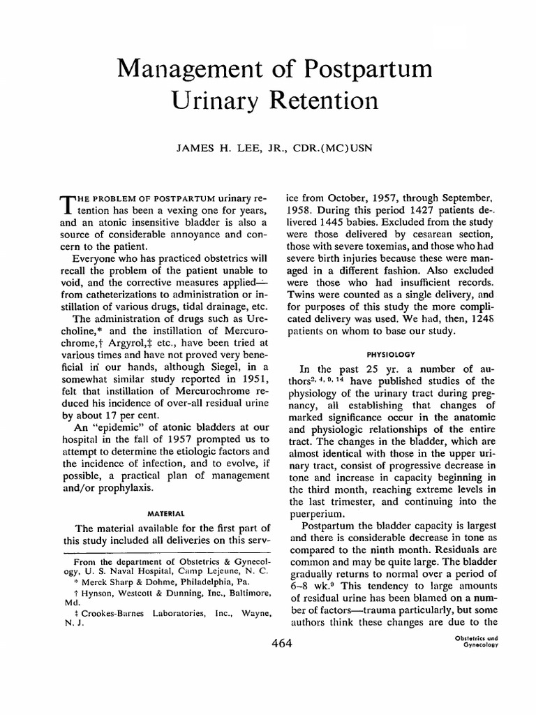 Postpartum Urinary Retention | PDF