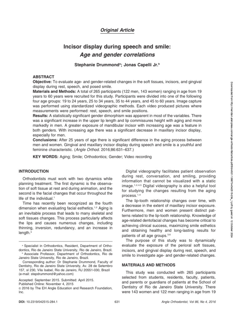 Incisor Display During Speech and Smile - Age and Gender Correlations | PDF