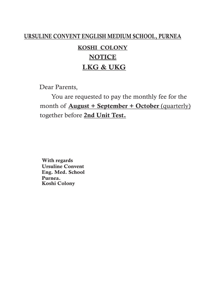 LKG & UKG Fee Notice | PDF