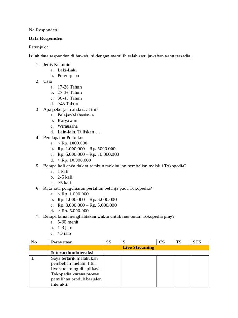 Kuisioner | PDF