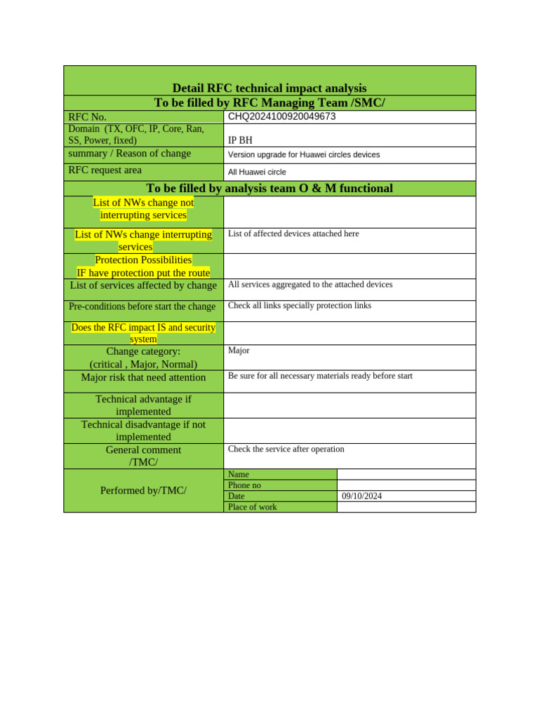Technical Impact Analys Template | PDF