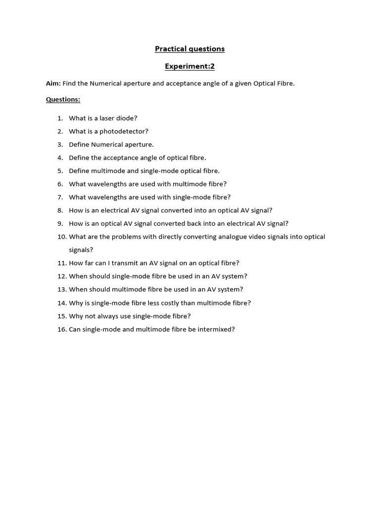 Optical Fibre Experiment Questions | PDF