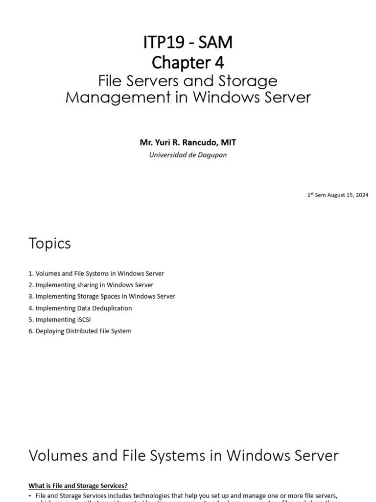 ITP19 SAM Chapter 4 File-Servers-and-Storage-management | PDF
