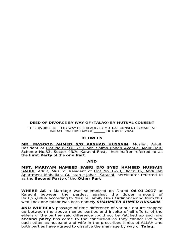 DEED OF DIVORCE | PDF