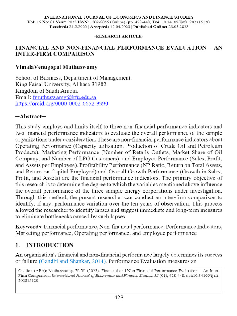 Published Paper PERFORMANCE EVALUATION - AN INTER-FIRM COMPARISON | PDF