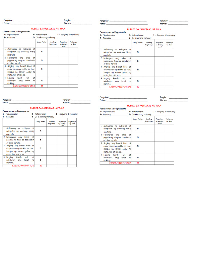 Rubrics Tula | PDF