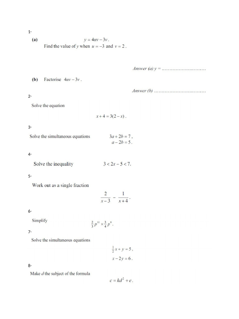IG4 Algebra | PDF