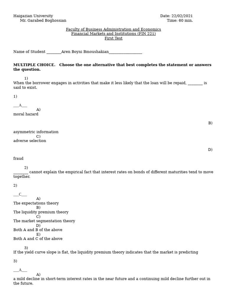 Fin 221 Spr1 213 AREN | PDF