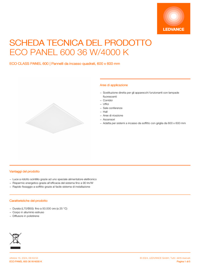 ECO PANEL 600 36 W 4000 K It | PDF