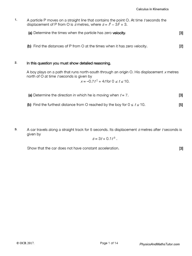 Calculus In Kinematics Pdf