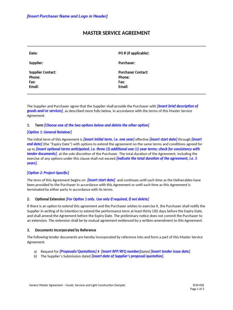 Master Service Agreement Sample | PDF
