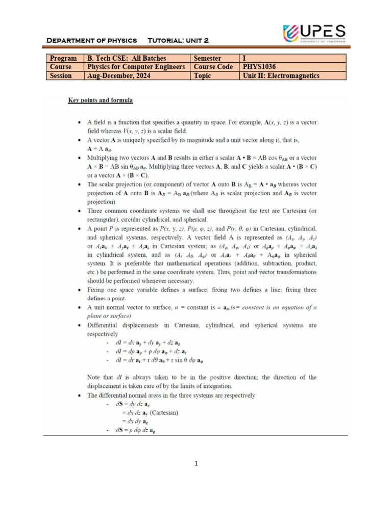Tutorial - Unit Ii - Emt - 2024-25 - Sem I | PDF