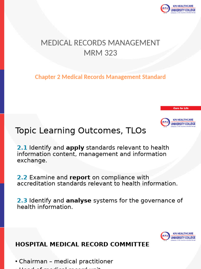 CHAP 2 Medical Record Management Standards | PDF