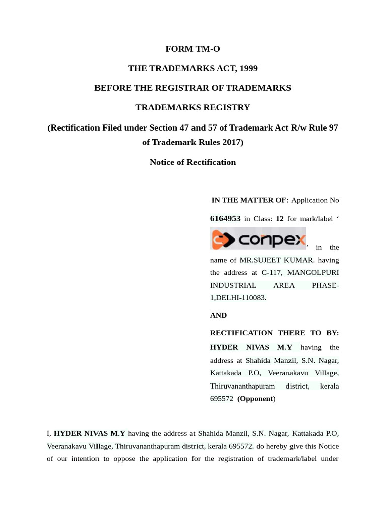Notice of Rectification 4054004 | PDF