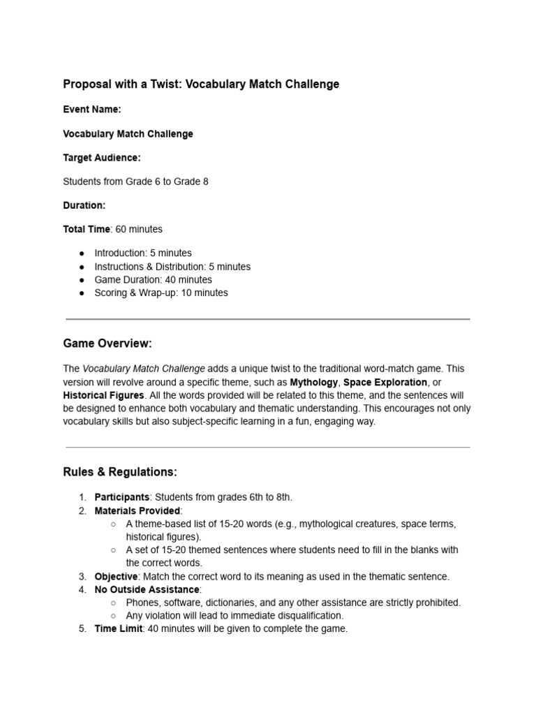 Proposal With A Twist - Vocabulary Match Challenge | PDF