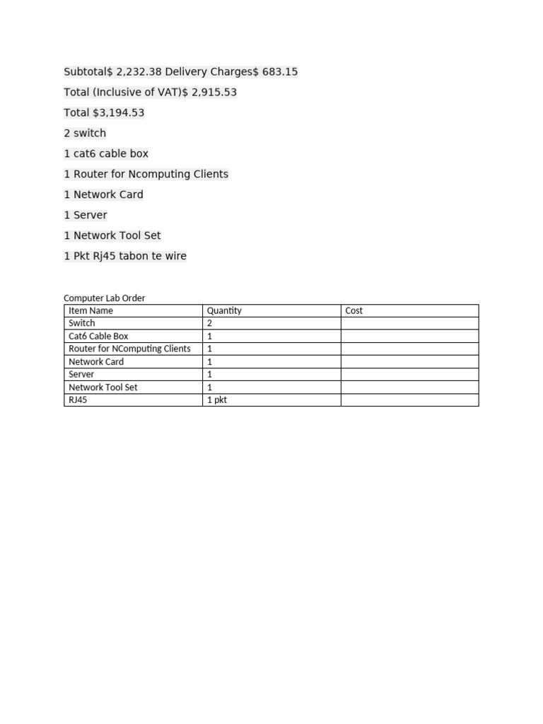 Computer Lab Order | PDF