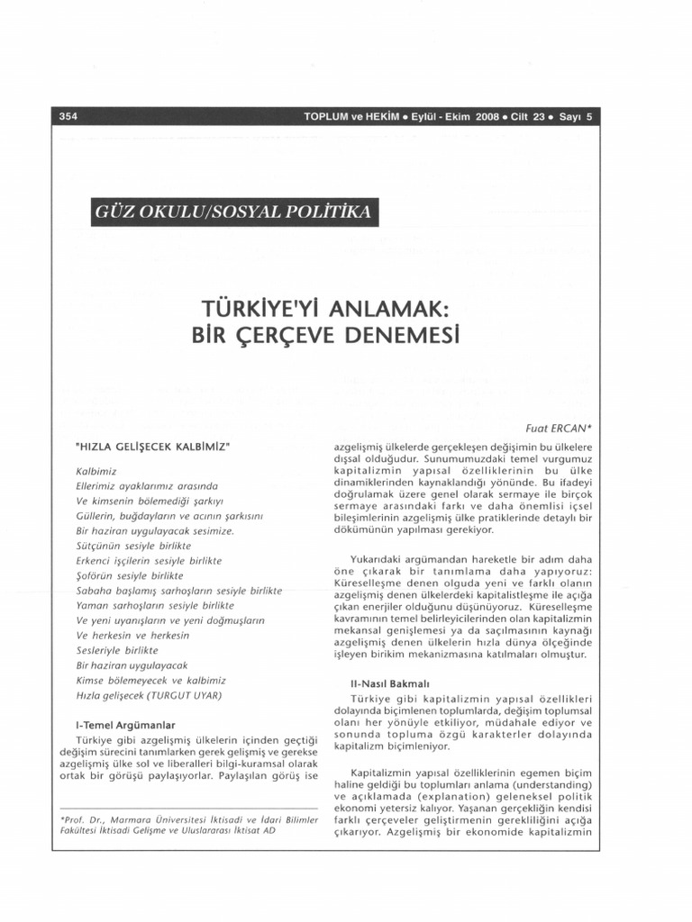 Fuat Ercan - Turkiyeyi Anlamak Bir Cerceve Denemesi | PDF