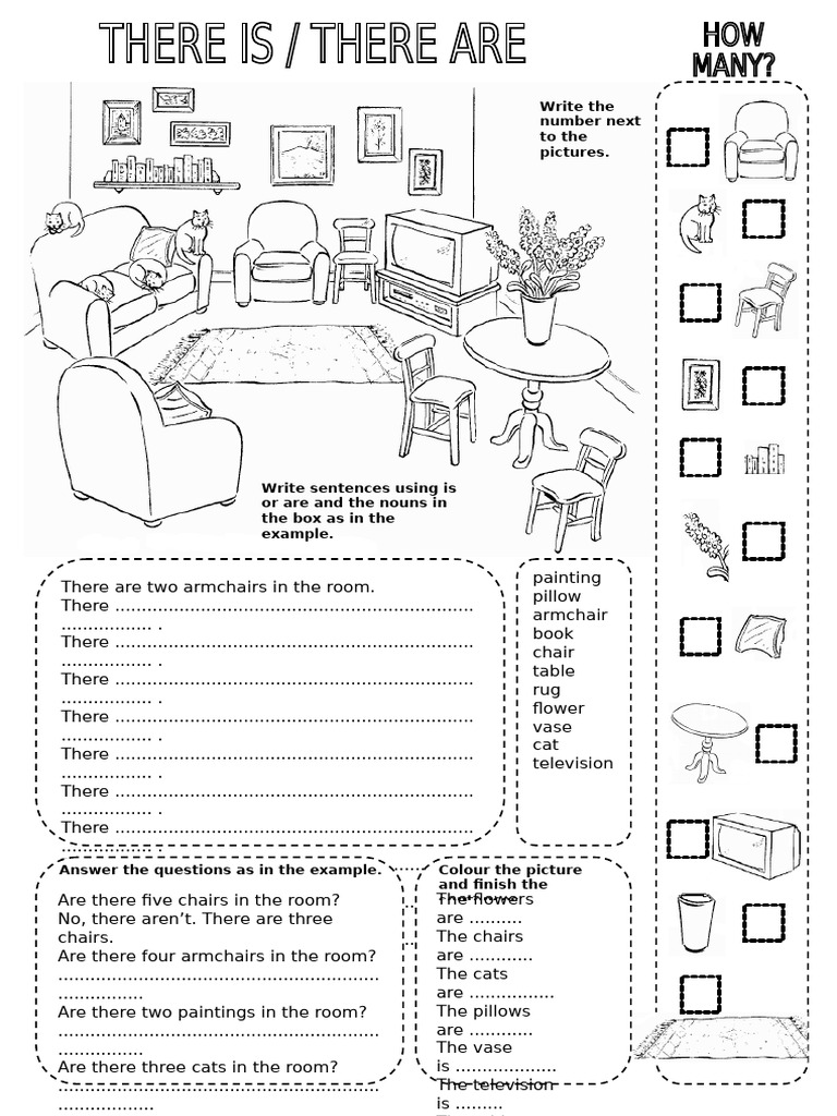 There Is, There Are Worksheet | PDF | Furniture | Interior Design