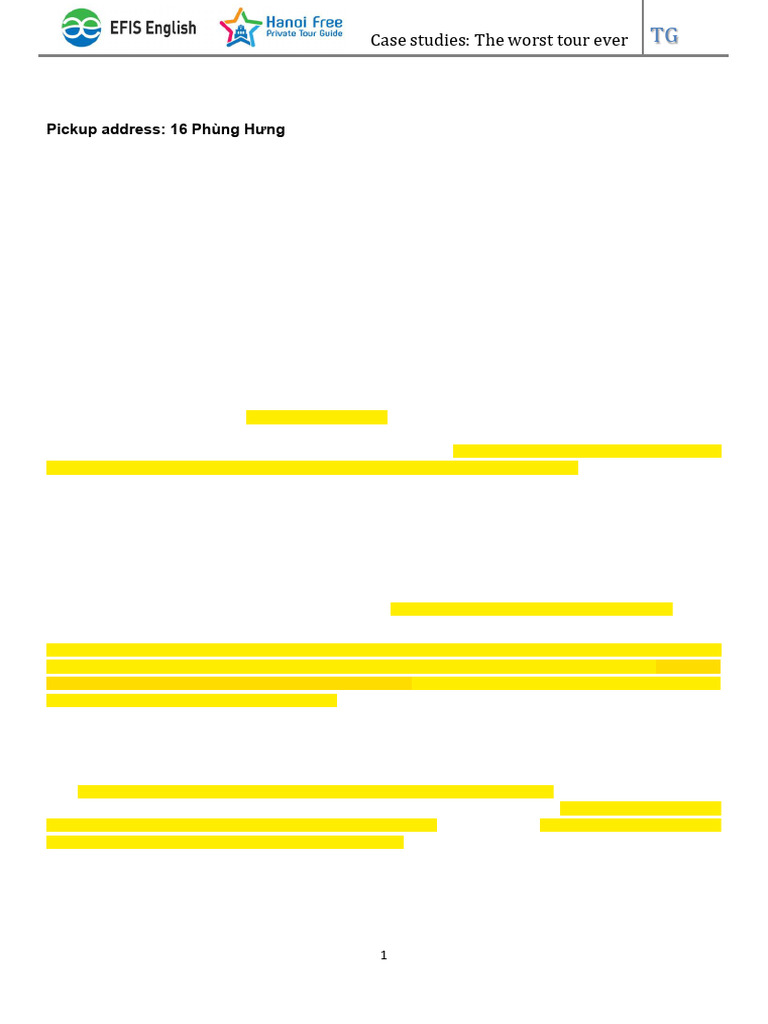 Case Study 1 - The Worst Tour Ever - Case Studies | PDF