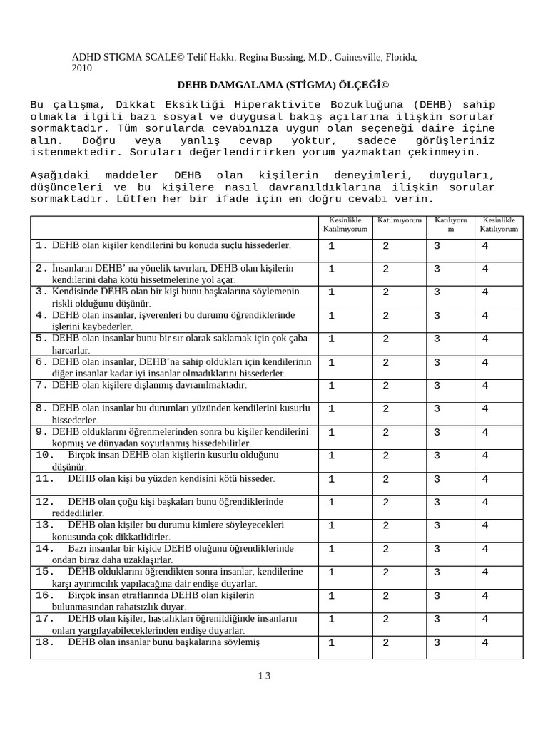 Dehb Damgalama Stigma Olcegi Toad 22375 | PDF