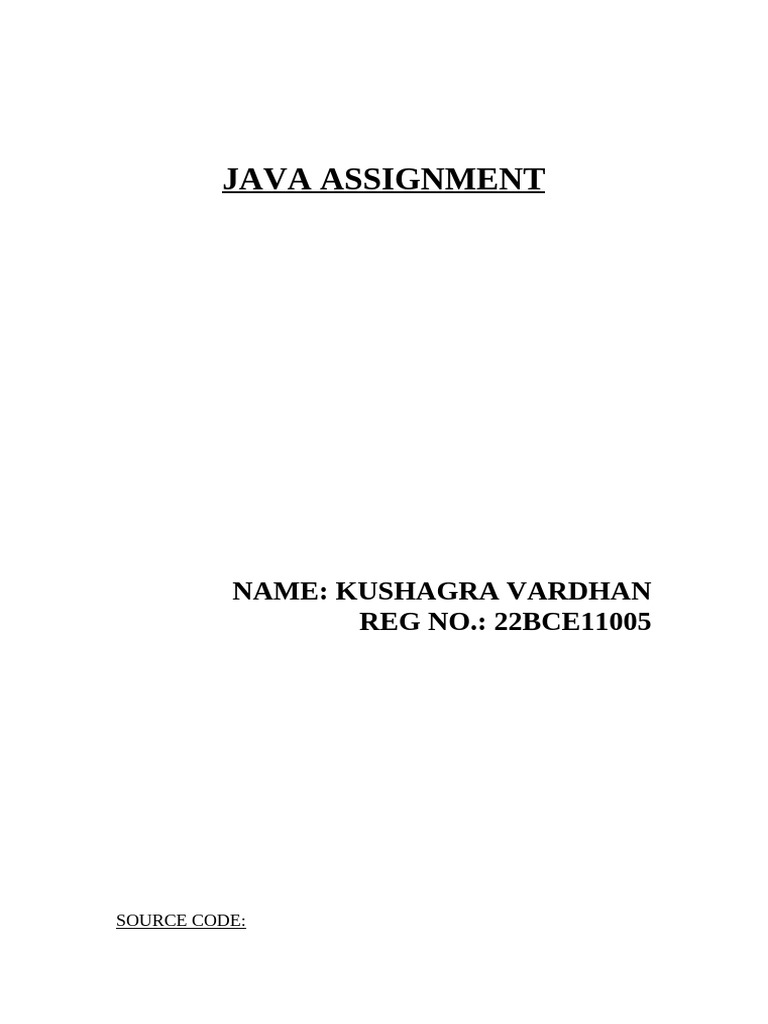 22BCE11005 JAVA Assignment | PDF
