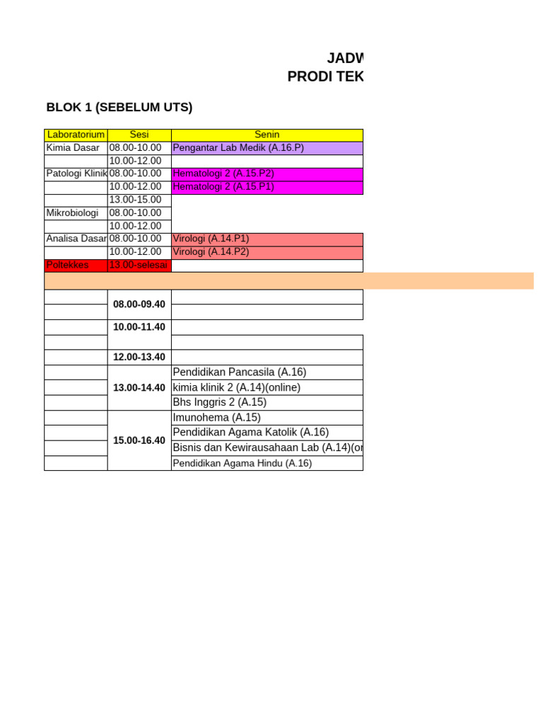 Jadwal Perkuliahan Ganjil 2024-2025 | PDF