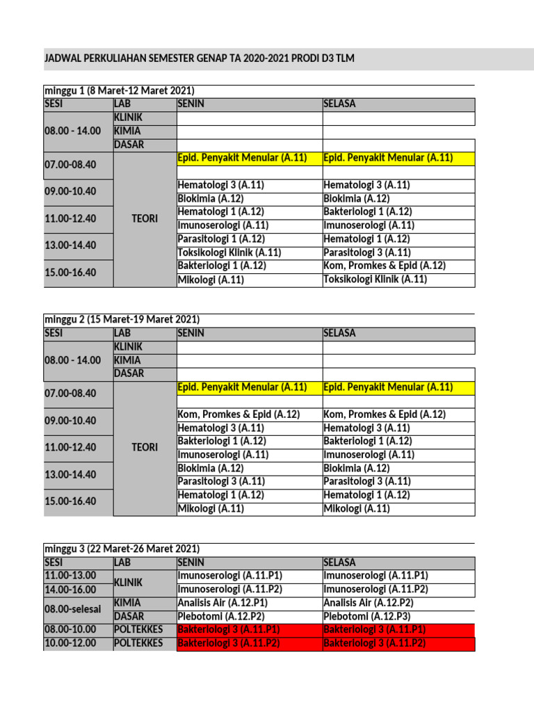 JADWAL Genap 2020-2021 KOMPLIT | PDF