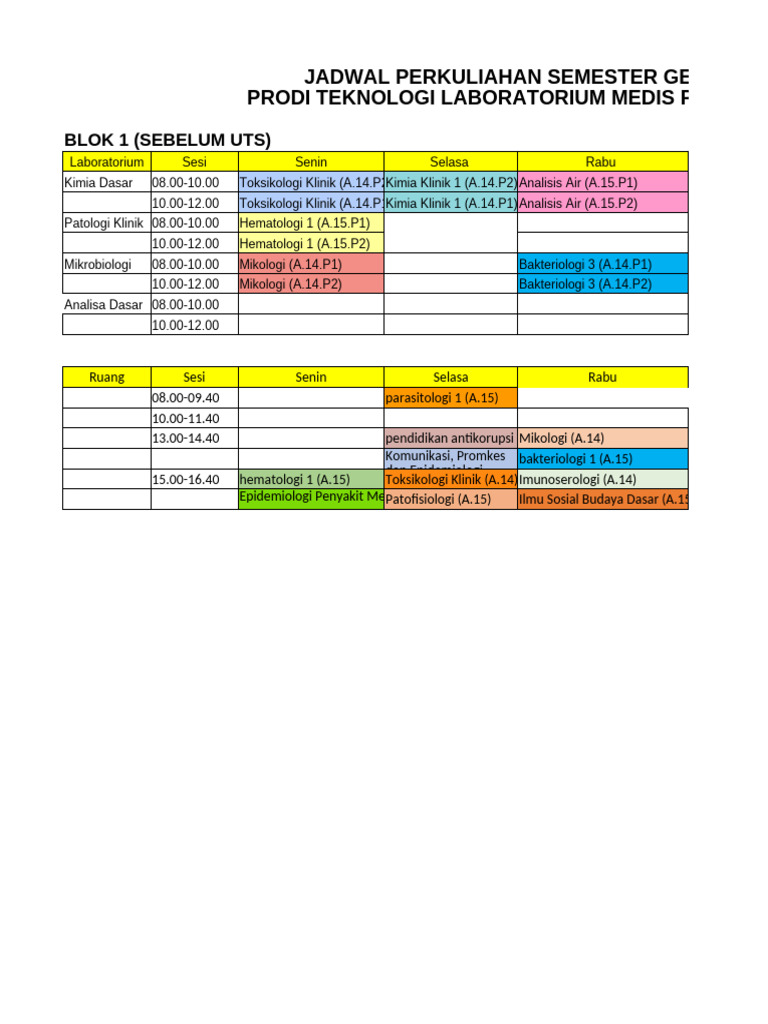 Jadwal Perkuliahan Genap 2023-2024 | PDF