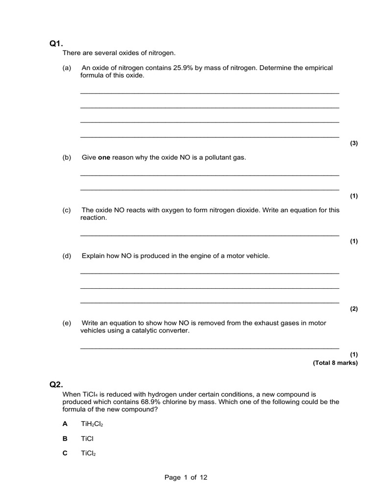 Empirical Formula Exam Style Questions | PDF