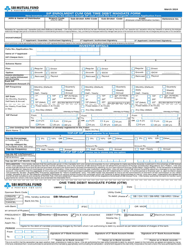 Sip Enrolment One Time Debit Mandate Form | PDF