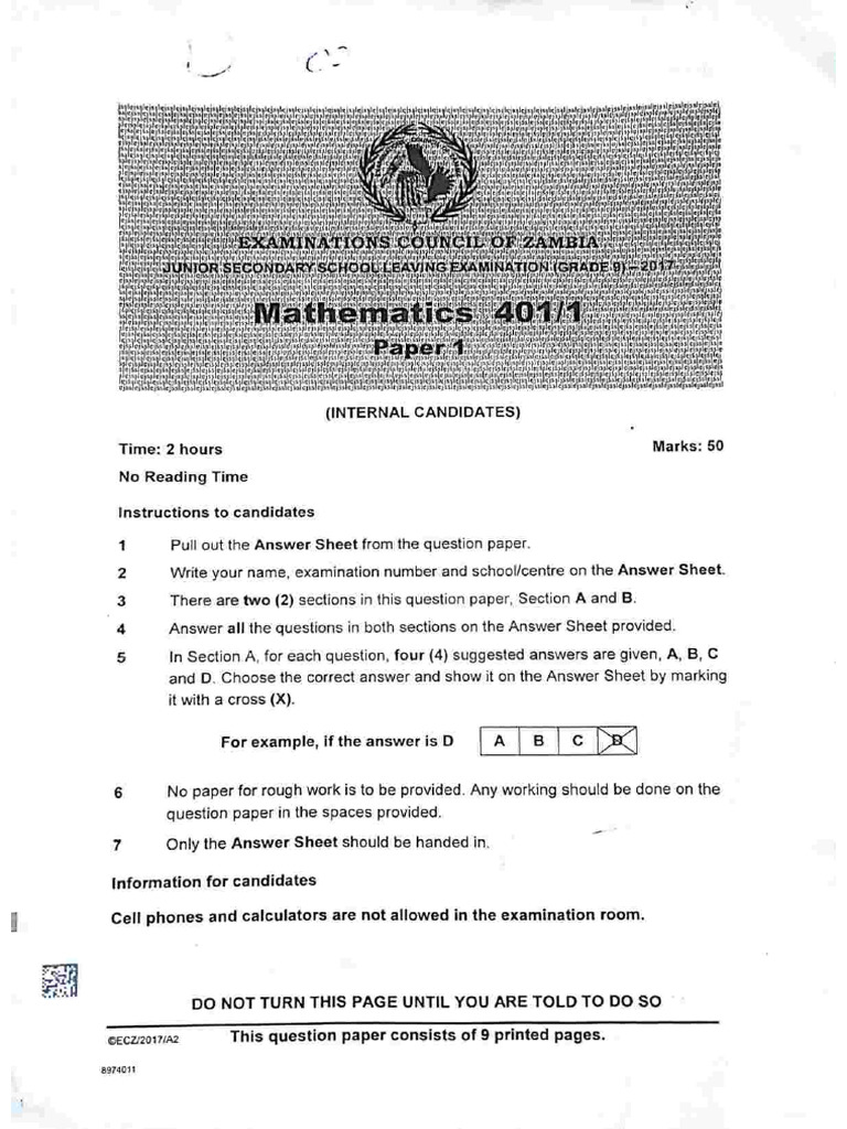 2017 Mathematics Paper 1 Past Paper | PDF