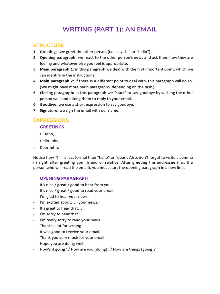 Writing (Part 1) - An Email | PDF