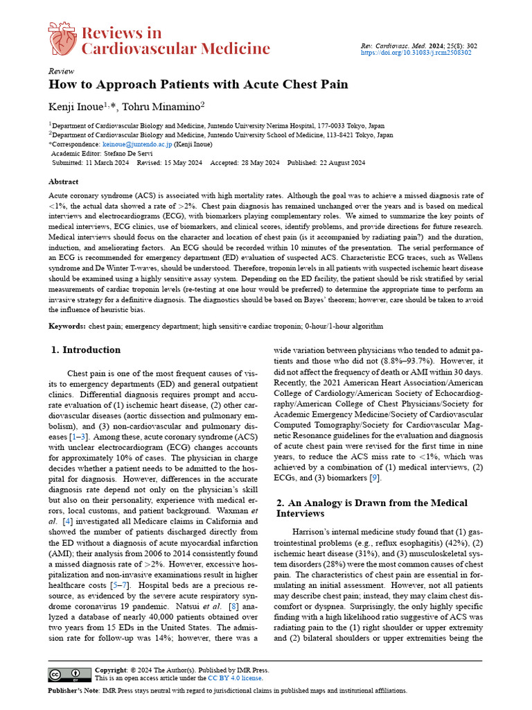 How To Approach Patients With Acute Chest Pain | PDF