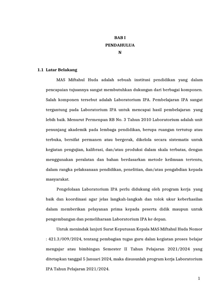 Program Kerja Lab Ipa | PDF