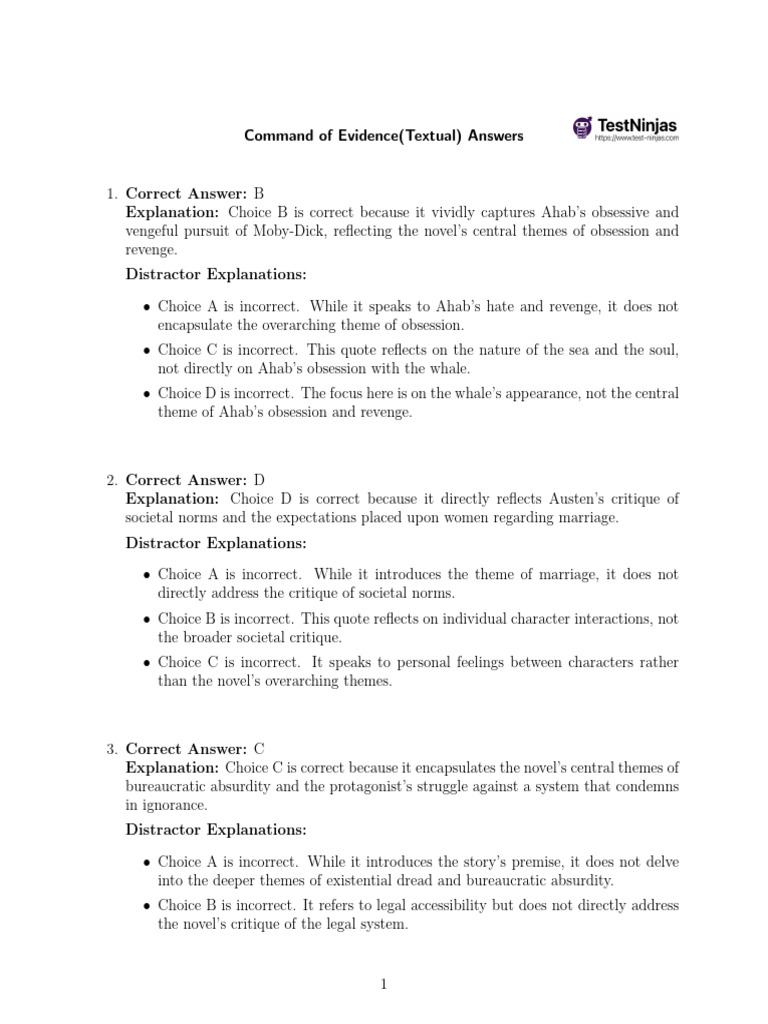 Command of Evidence Analysis Answers | PDF | Captain Ahab | Hypothesis