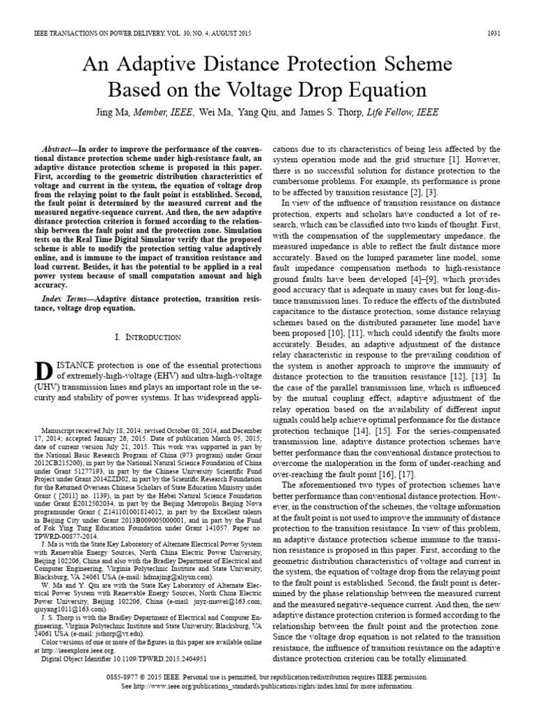 An Adaptive Distance Protection Scheme Based On The Voltage Drop ...
