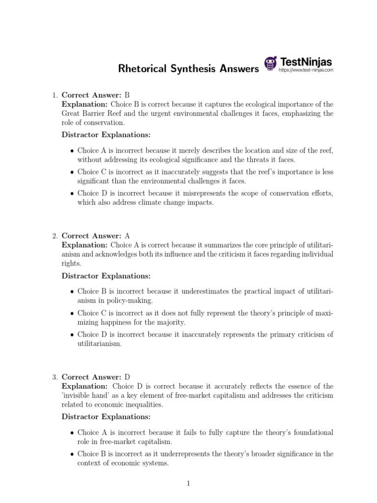 Rhetorical Synthesis Answer Key | PDF | Economies | Career & Growth