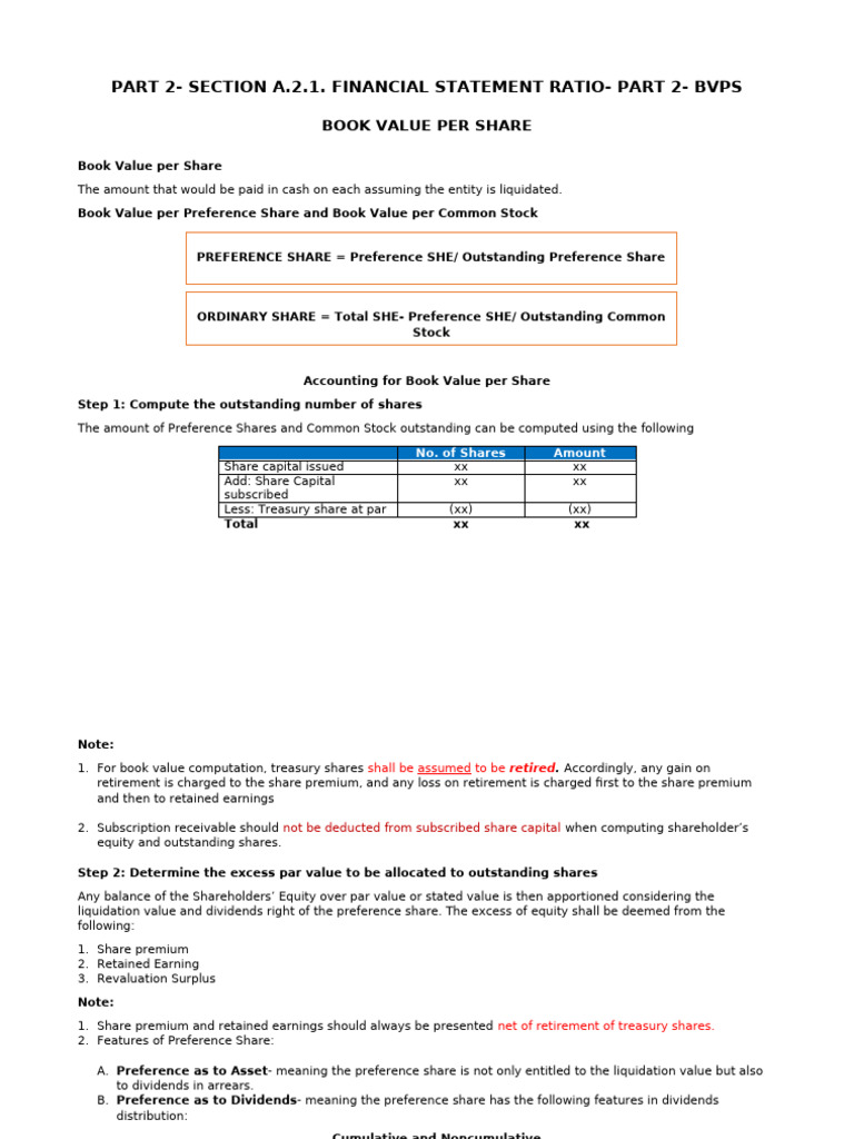 Part 2 - Section A.2.1. Financial Statement Ratio - Part 2 - BVPS | PDF