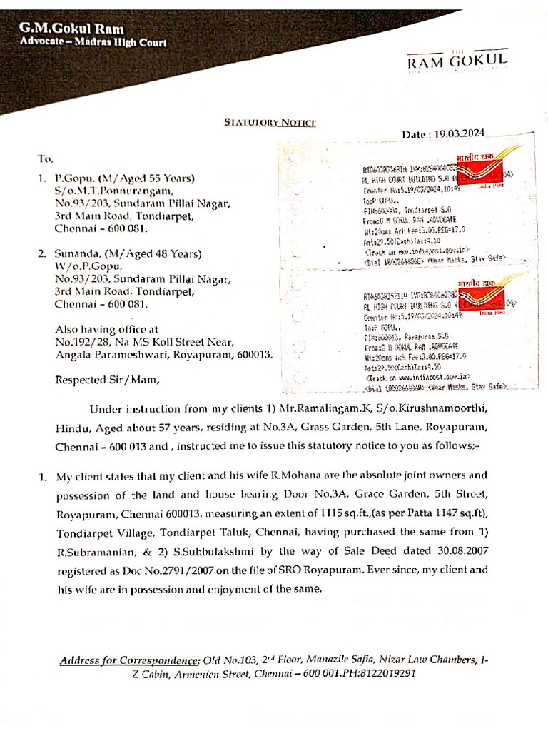 Legal notice with Postal Receipt | PDF