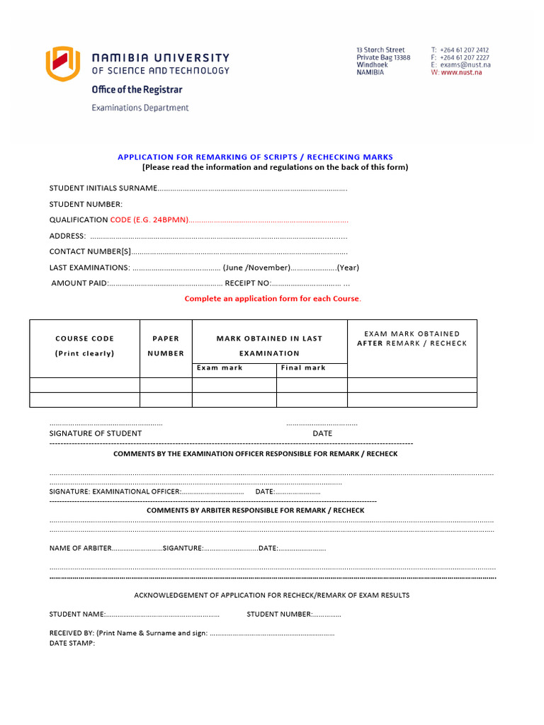 Application For Remark and Recheck 2017 | PDF