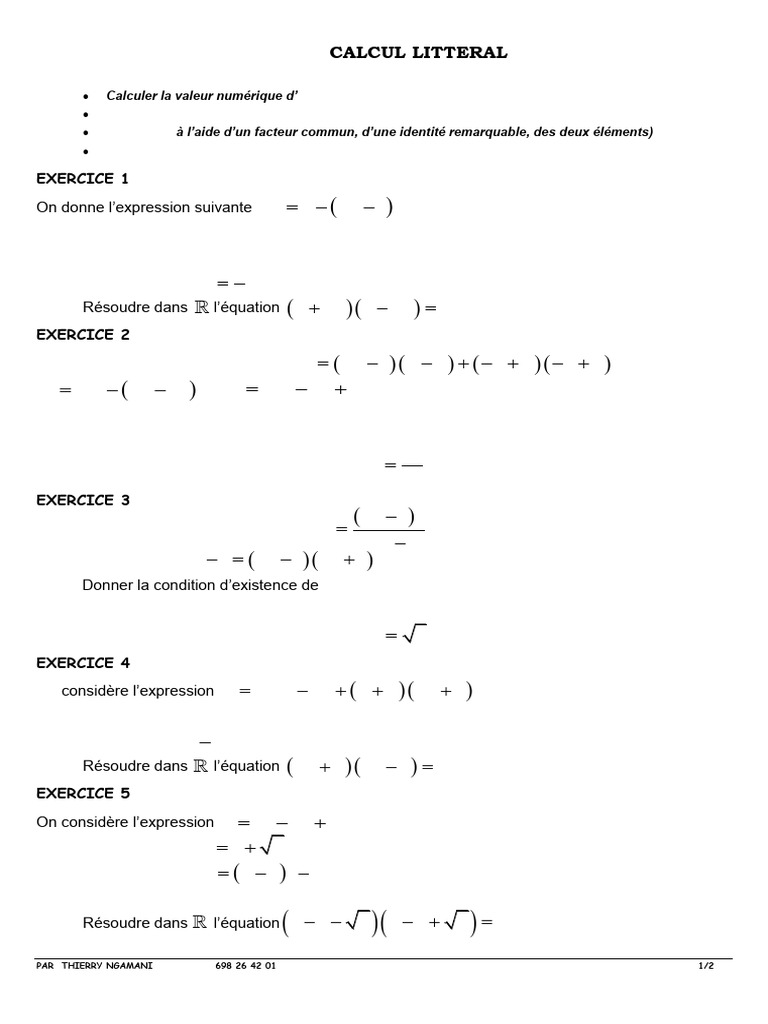 TD 3eme Calcul Litteral Et Pyramides | PDF