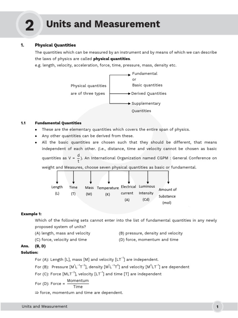 Unit, Dimension and Measurement 4.0 | PDF