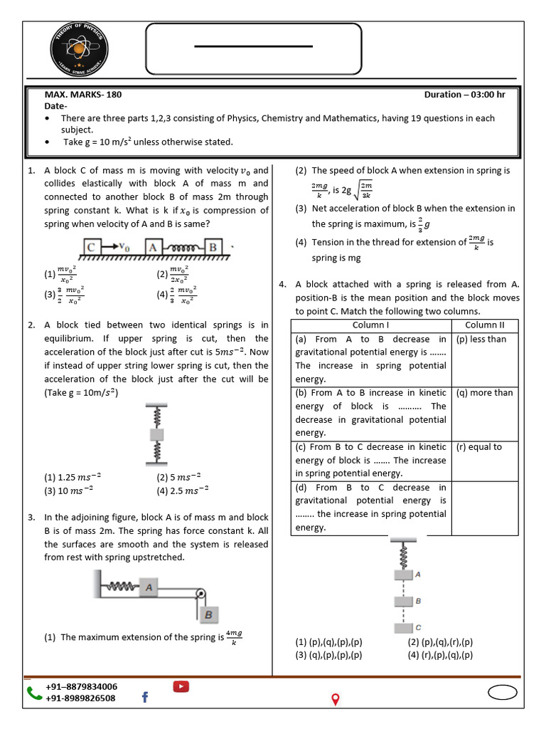 Test Paper 01 - advance | PDF