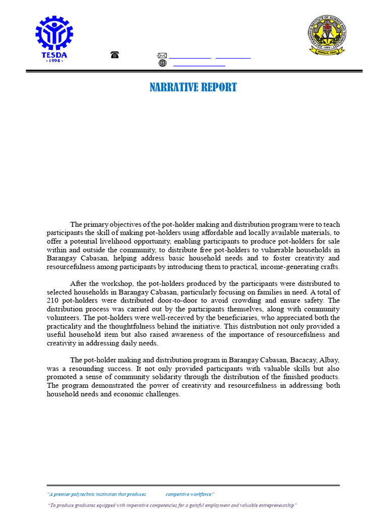 NARRATIVE REPORT 2 - Extension Services - Potholder | PDF