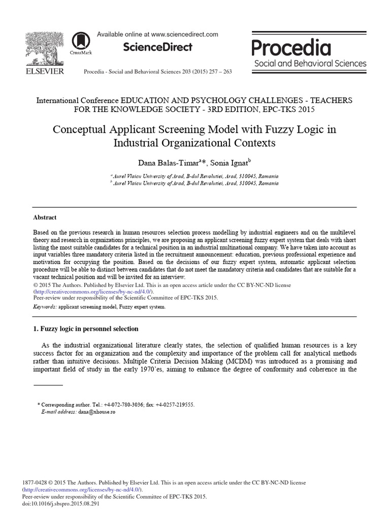 Conceptual Applicant Screening Model With Fuzzy Logic in Industrial Organizational Contexts | PDF