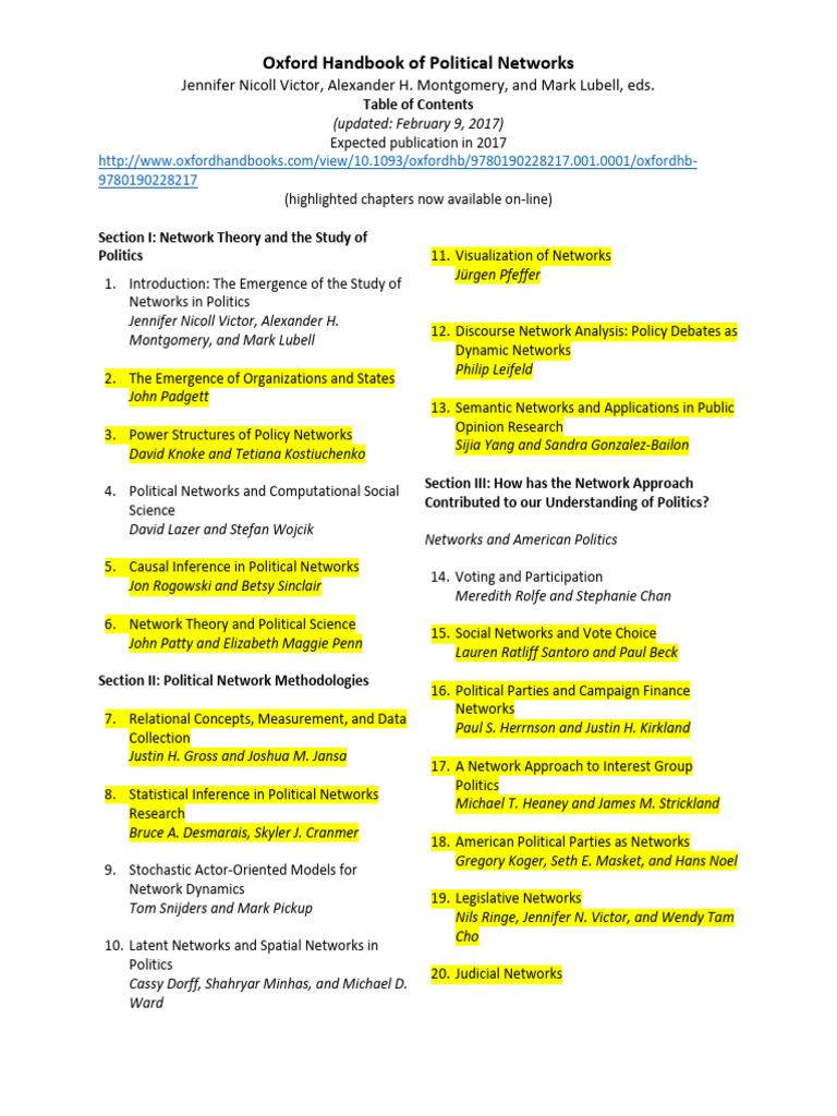Political Networks Table of Contents OUP Handbook PolNet | PDF
