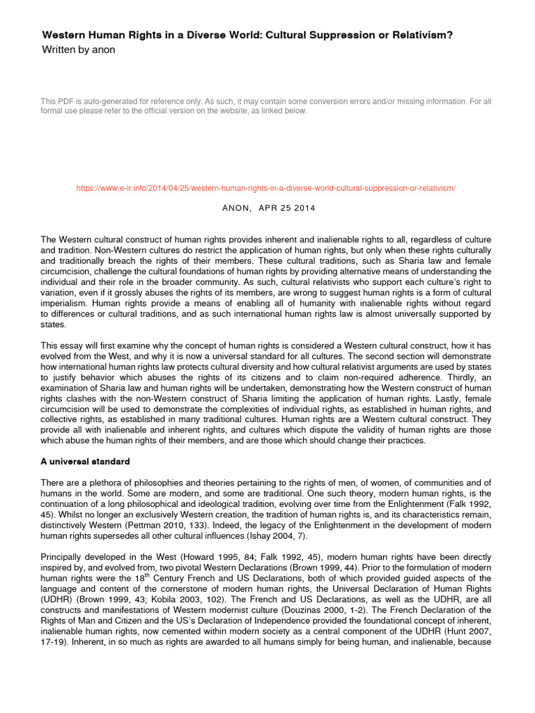 Western Human Rights in A Diverse World Cultural Suppression or ...