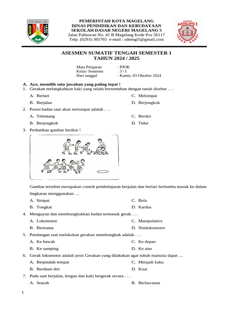 Soal Asts Pjok Sem Gasal Kelas 3 | PDF