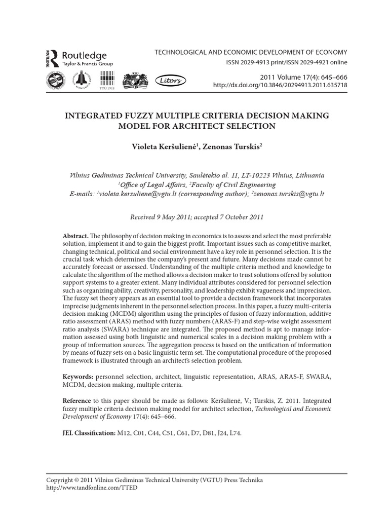 Integrated Fuzzy Multiple Criteria Decision Making Pdf